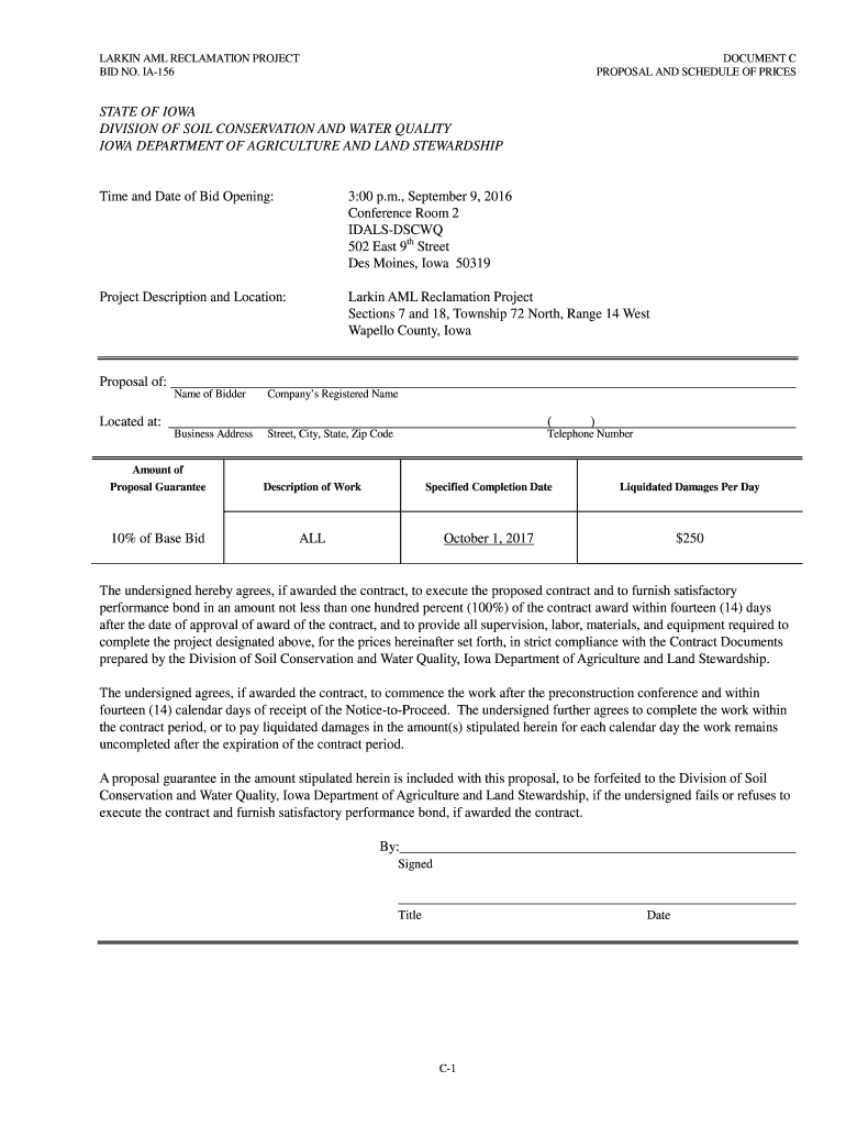 Fillable Online iowaagriculture LARKIN AML RECLAMATION PROJECT ...
