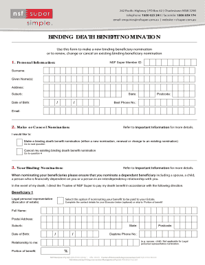 Fillable Online Binding Death Benefit Nomination - Form 1232.6 (1 July ...