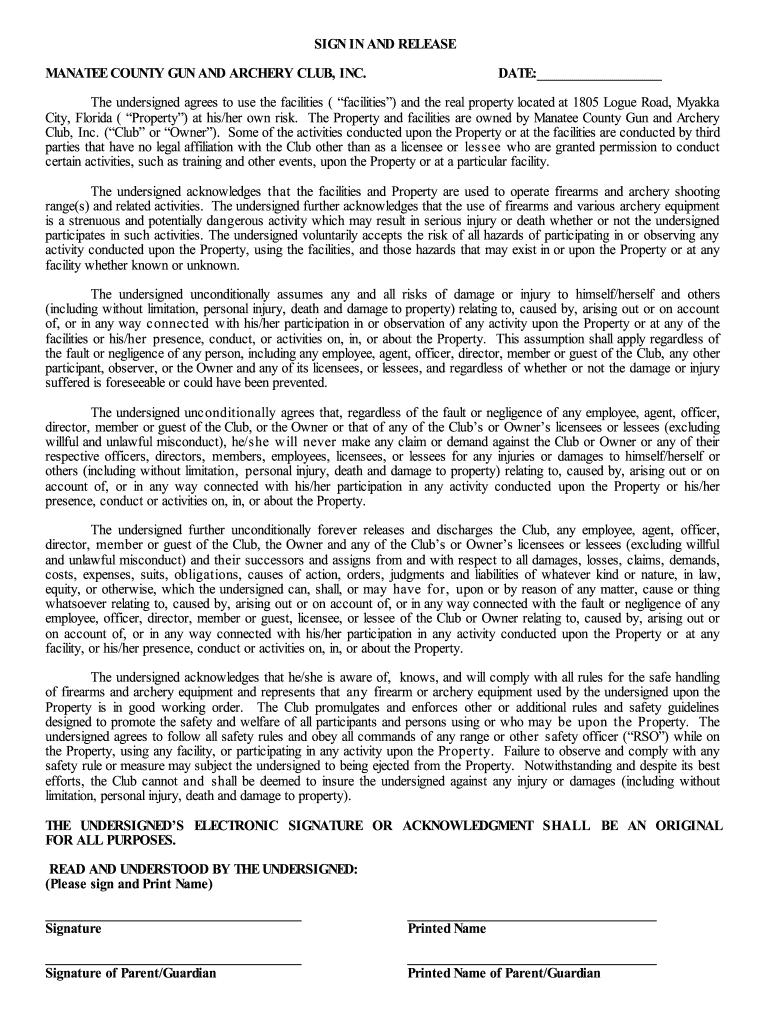 Fillable Online SIGN IN AND RELEASE Fax Email Print - pdfFiller