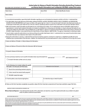 Fillable Online Authorization for Release of Health Information (Including alcohol/drug ...