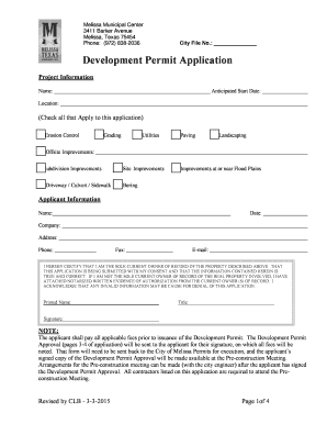 Fillable Online Development Permit Application 3-3-15 - City of Fax ...