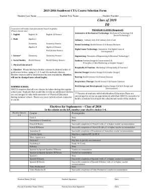 Fillable Online 2015-2016 Southwest CTA Course Selection Form - swcta ...