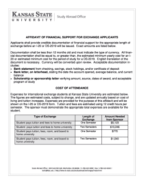 Fillable Online k-state AFFIDAVIT OF FINANCIAL SUPPORT FOR EXCHANGE ...