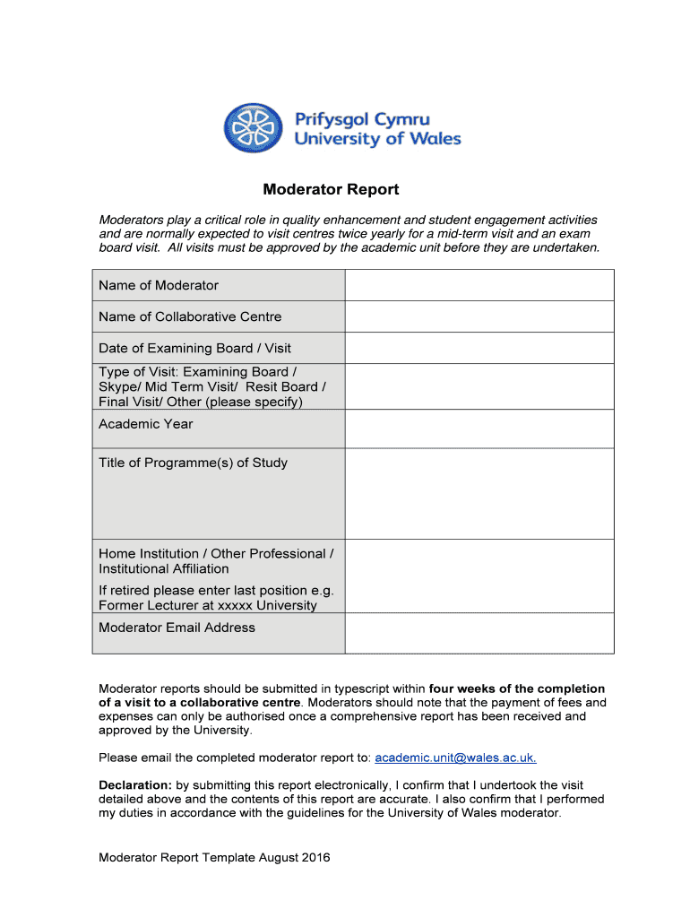 Fillable Online Moderator Report Fax Email Print - pdfFiller