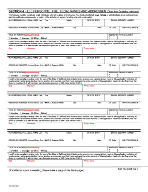 Fillable Online cslb ca SECTION 4 LLC PERSONNEL FULL LEGAL NAMES AND ... Fax Email Print - pdfFiller
