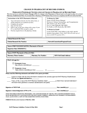 Fillable Online niaid nih Change in Pharmacist of Record (Form B ...