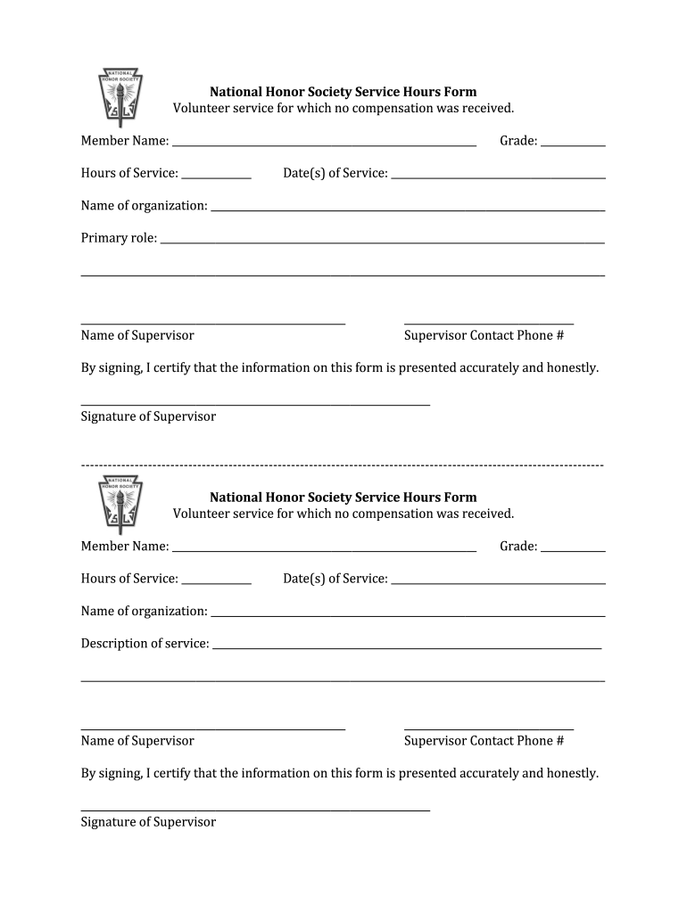 National Honor Society Volunteer Hours Form Fill And Sign Printable