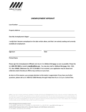Fillable Online unemployment affidavit - MyMidlandMortgage.com ...
