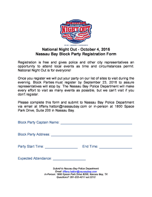 Fillable Online DRAFT National Night Out Block Party Registration Form ...