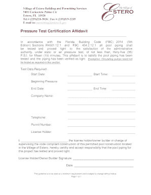 Fillable Online Pressure Test Certification Affidavit Fax Email Print ...