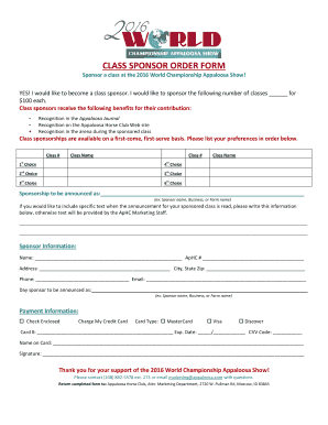 Fillable Online class sponsor order form - Appaloosa Horse Club Fax Email Print - pdfFiller