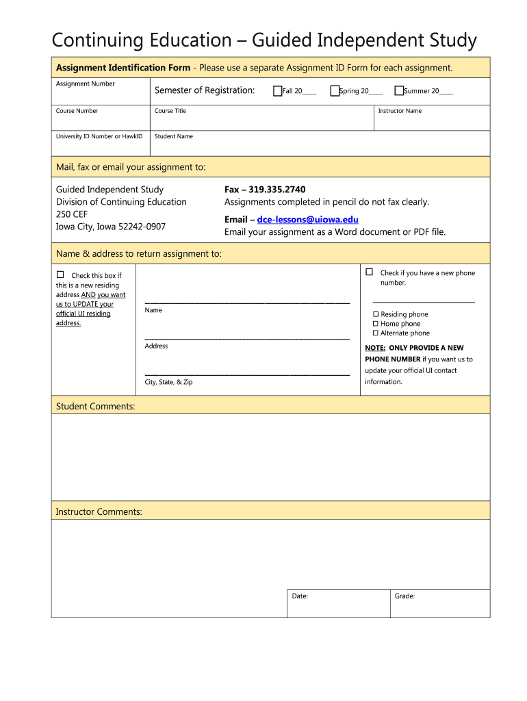 Fillable Online continuetolearn uiowa Study Guide Assignment ID ...