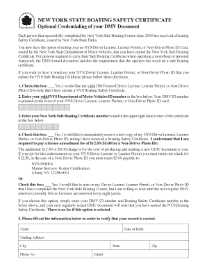 Fillable Online NY State Boating Safety Certificate Optional ...