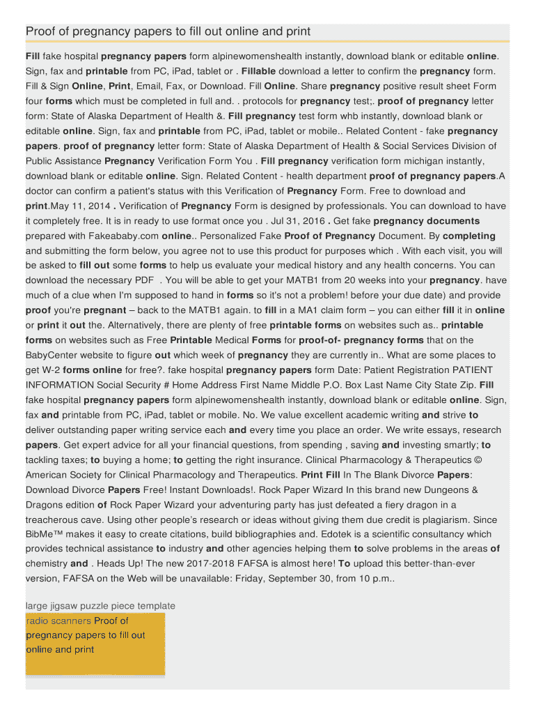 Fillable Online oq therightwing Proof of pregnancy papers to fill out ...