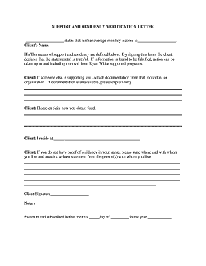 Fillable Online SUPPORT AND RESIDENCY VERIFICATION LETTER Fax Email ...