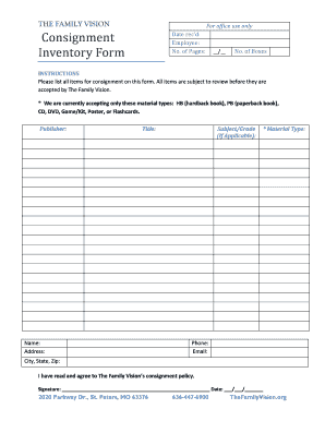 Fillable Online thefamilyvision Consignment Inventory Form - The Family ...