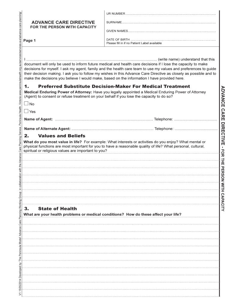 Fillable Online ADVANCE CARE DIRECTIVE Fax Email Print - pdfFiller
