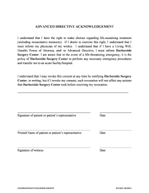 Fillable Online ADVANCED DIRECTIVE ACKNOWLEDGEMENT Fax Email Print ...