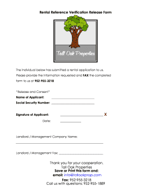 Fillable Online Rental Reference Verification Release Form.docx Fax ...