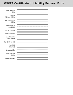 Fillable Online Certificate of Liability Request Form. If a location is requesting a Certificate ...
