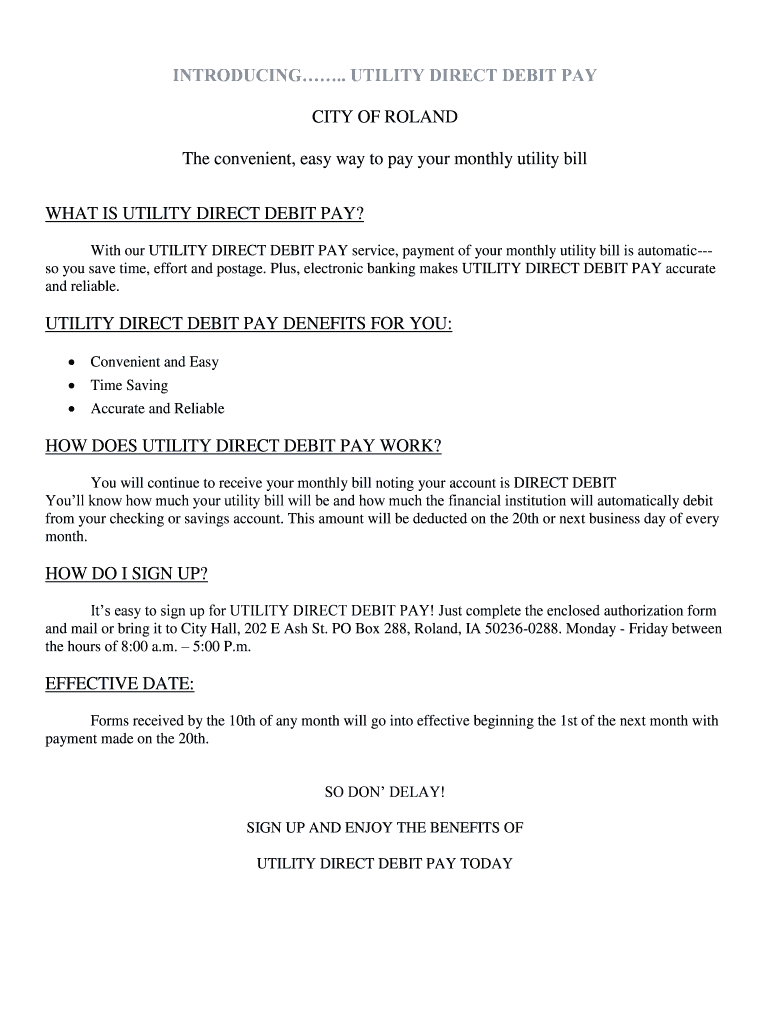 Fillable Online UTILITY DIRECT DEBIT PAY Fax Email Print - pdfFiller