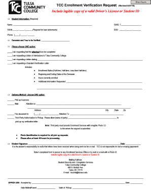 Fillable Online tulsacc TCC Enrollment Verification Request Fax Email ...