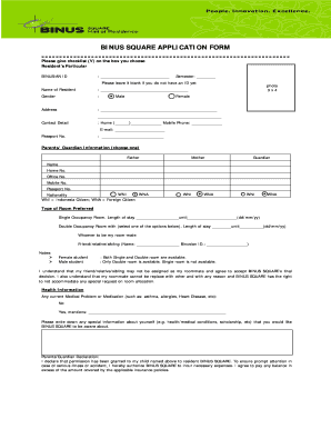 Fillable Online io binus ac binus square application form - BINUS International Office Fax Email ...