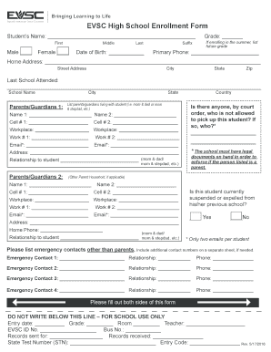 Fillable Online EVSC High School Enrollment Form Fax Email Print ...