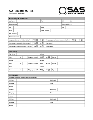 Fillable Online SAS INDUSTRIES, INC. Fax Email Print - pdfFiller