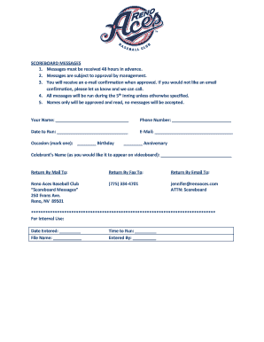 Fillable Online SCOREBOARD MESSAGES Fax Email Print - pdfFiller