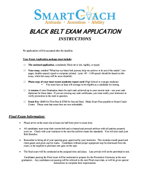 Fillable Online BLACK BELT EXAM APPLICATION - Smart Coach Fax Email ...