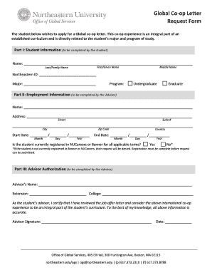 Fillable Online northeastern Global Co-op Letter Request Form Fax Email ...