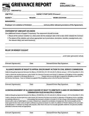 Fillable Online seiu509 Alliance Grievance Form NEW 4915 - SEIU Local ...