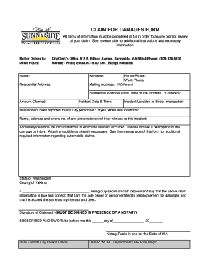 Fillable Online ci sunnyside wa Claim for Damages Packet - ci.sunnyside ...