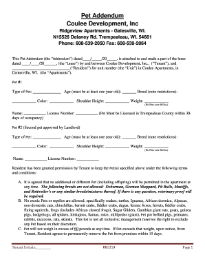 Fillable Online Pet Addendum 081210 Fax Email Print - pdfFiller