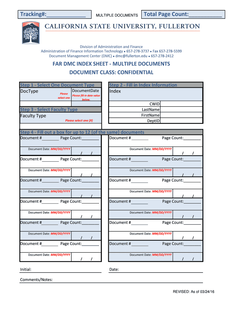 Fillable Online dmc fullerton FAR Confidential Index Sheet Multiple Documents 12 + Fax Email ...
