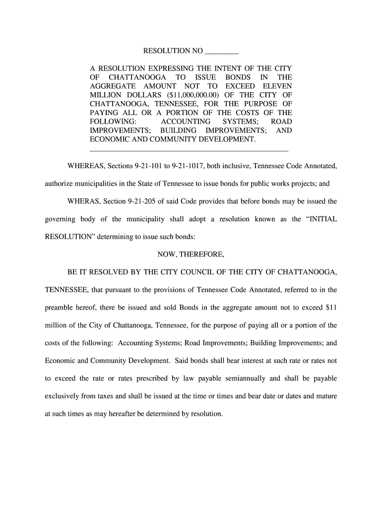 Fillable Online chattanooga RESOLUTION NO A RESOLUTION ...