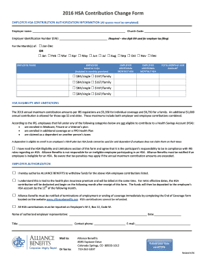 Fillable Online alliancebenefits 2016 HSA Contribution Change Form ...