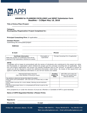 Fillable Online AWARDS for PLANNING EXCELLENCE and MERIT Submission ...