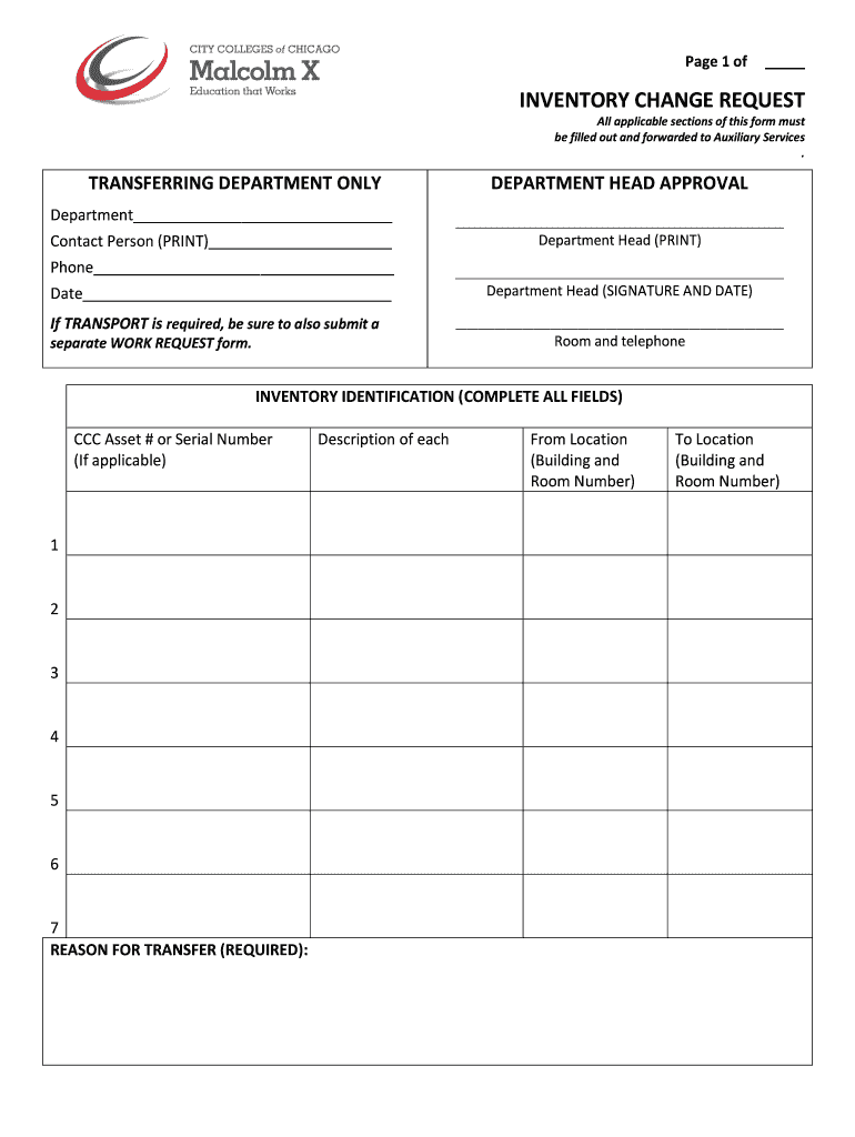 Fillable Online ccc AUX SERVICES -INVENTORY CHANGE REQUEST FORM - July ...