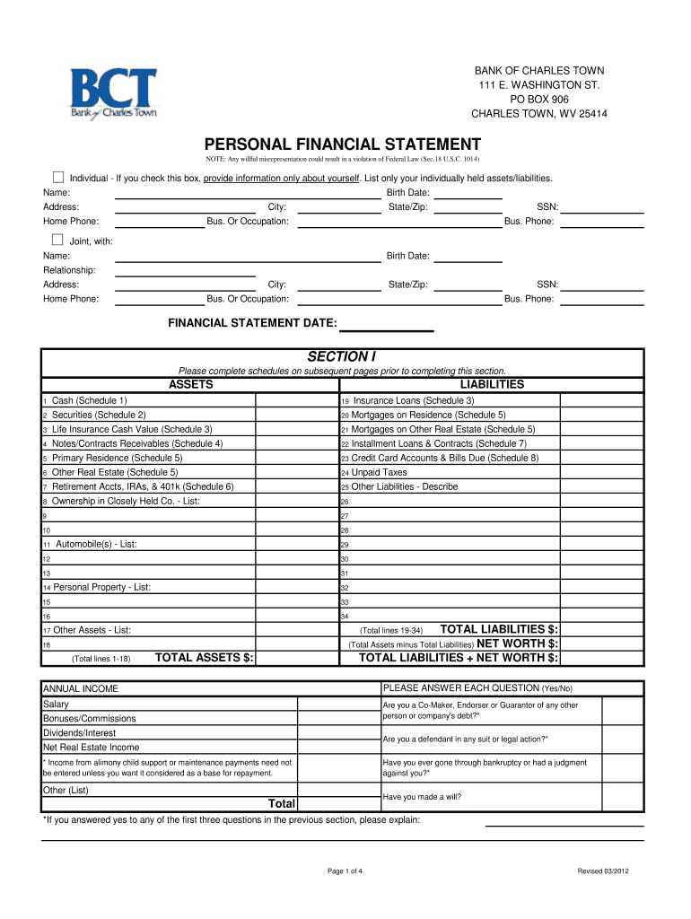 Fillable Online BANK OF CHARLES TOWN Fax Email Print - pdfFiller