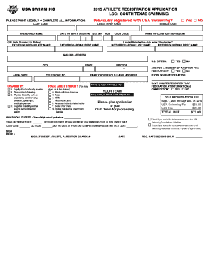 Fillable Online 2015 USA Swimming/South Texas Registration Form - TeamUnify Fax Email Print ...