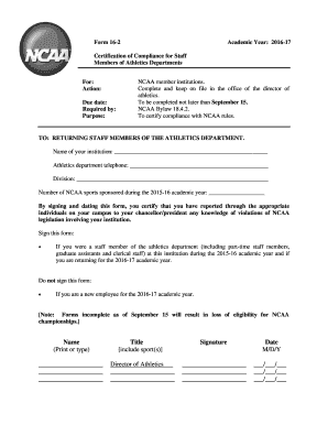 Fillable Online ncaa Certification of Compliance for Staff - ncaa Fax ...