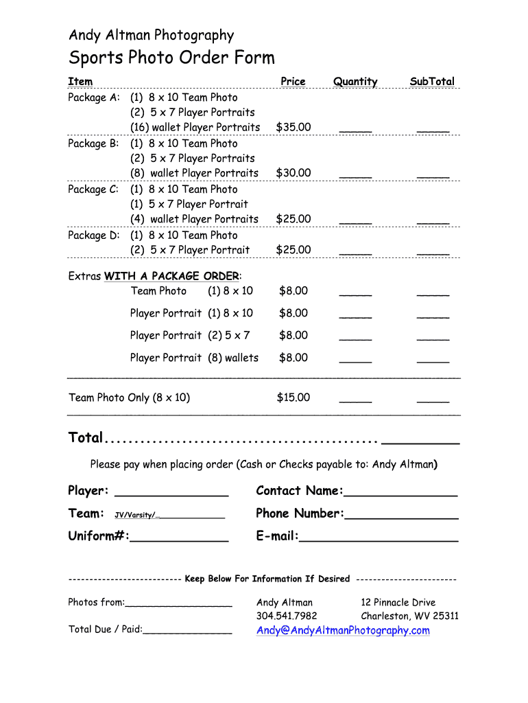 Fillable Online Sports Photo Order Form - TeamUnify Fax Email Print ...