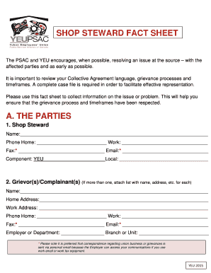 Fillable Online SHOP STEWARD FACT SHEET Fax Email Print - pdfFiller