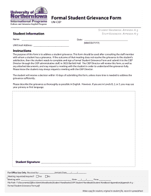 Fillable Online uni Formal Student Grievance Form Fax Email Print ...