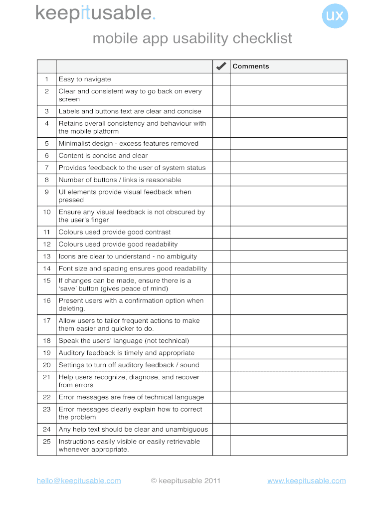 Fillable Online mobile app usability checklist Fax Email Print - pdfFiller
