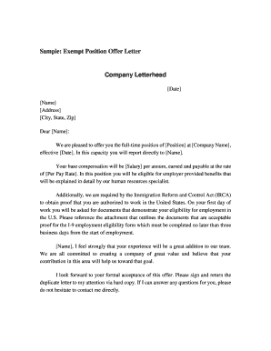Fillable Online Sample: Exempt Position Offer Letter Fax Email Print ...