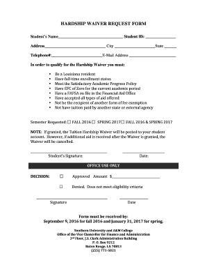 Fillable Online subr Tuition Increase Hardship Waiver Policy and ...