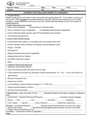 Fillable Online extcontent covenanthealth Admission Information Sheet ...
